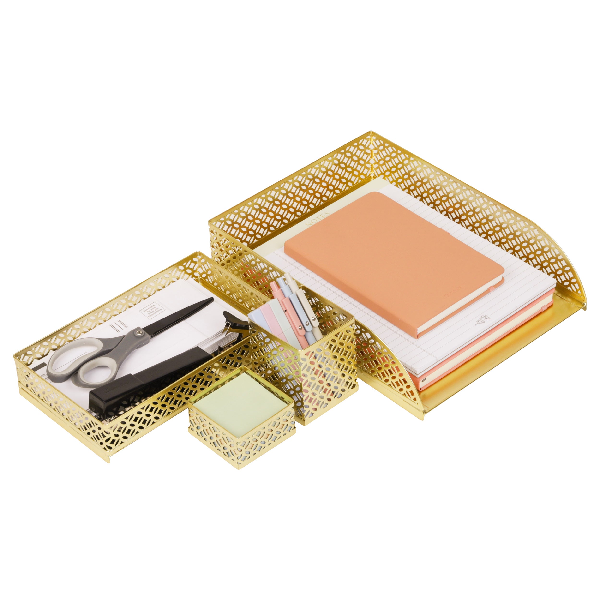 Mind Reader Gold Desk Organizer Set, Includes Pen Cup, Catchall Tray ...