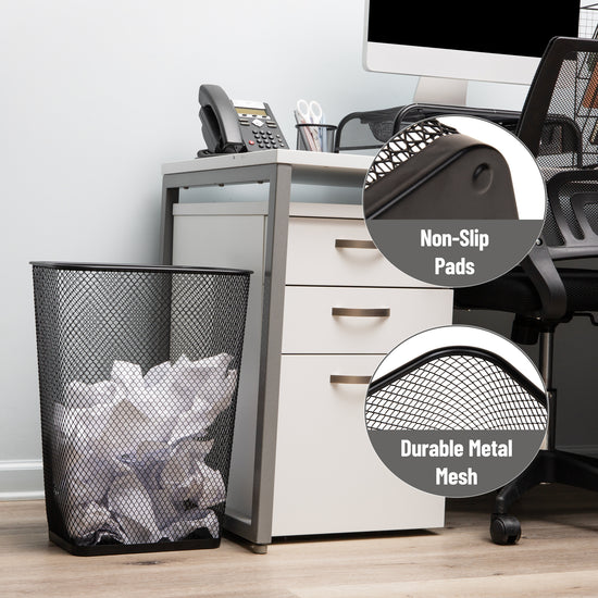 Mind Reader Metal Mesh Waste Paper Bins, Solid Bottom, Non Slip Pads ...