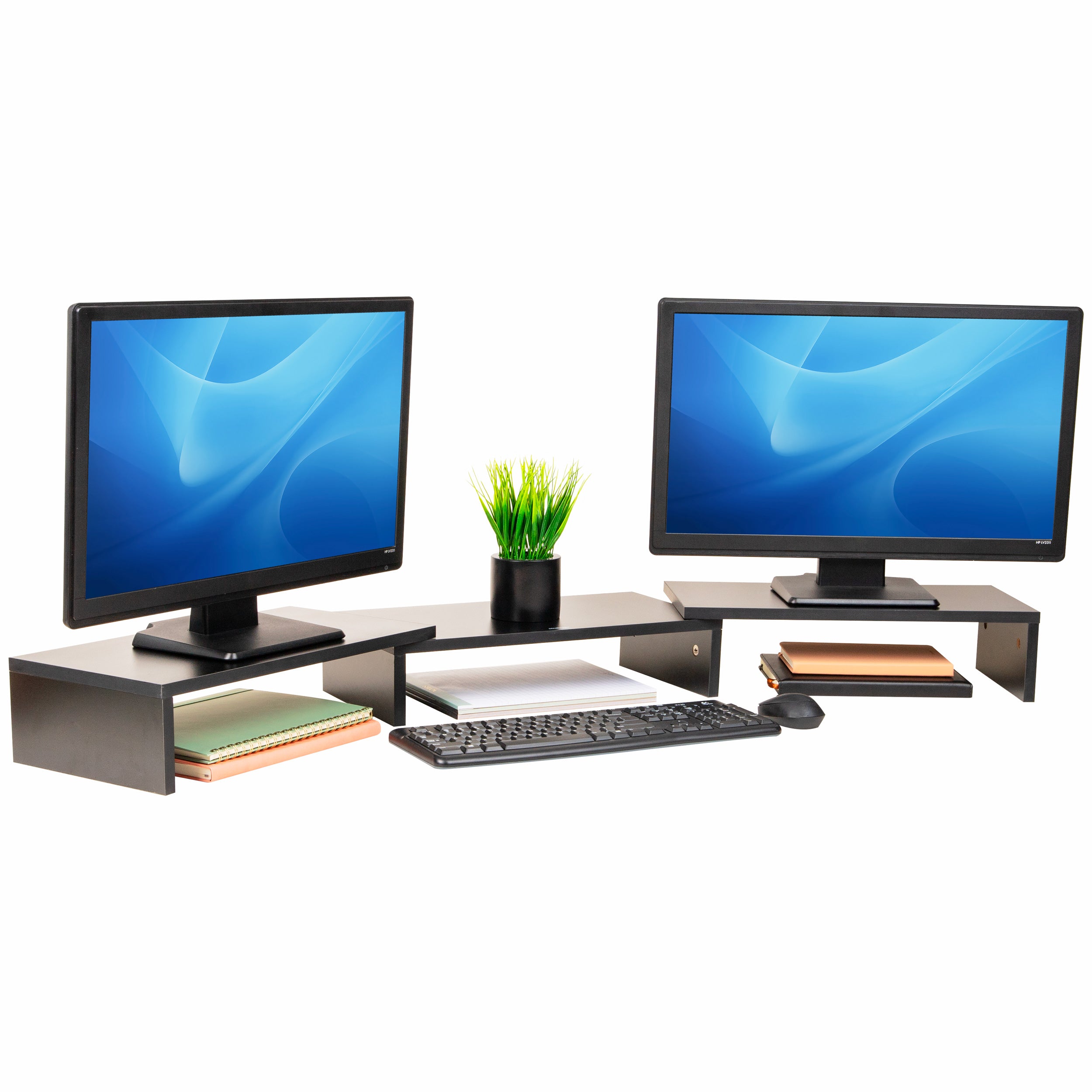 Mind Reader Dual Monitor Stand, Adjustable MDF Desktop Riser for Lapto ...