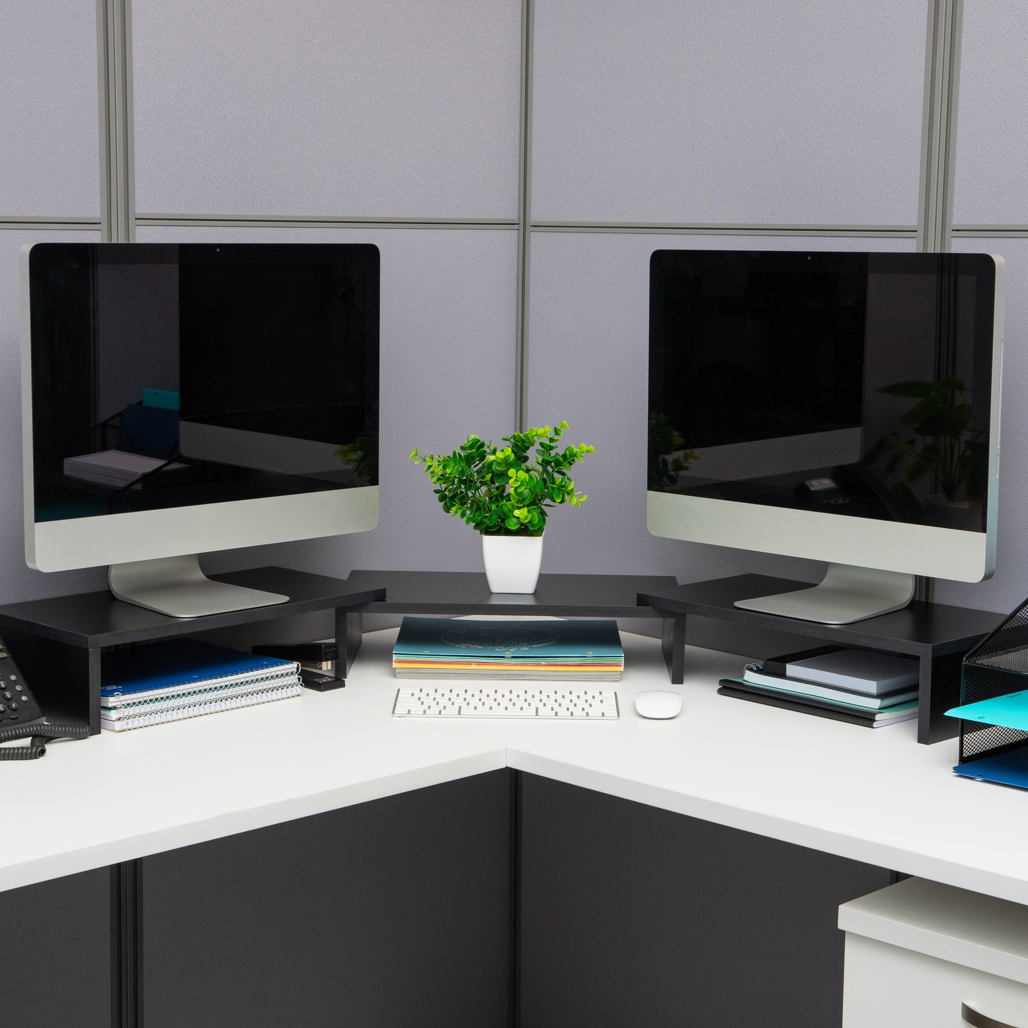 Mind Reader Dual Monitor Stand, Height Adjustable, Desktop Organizer ...