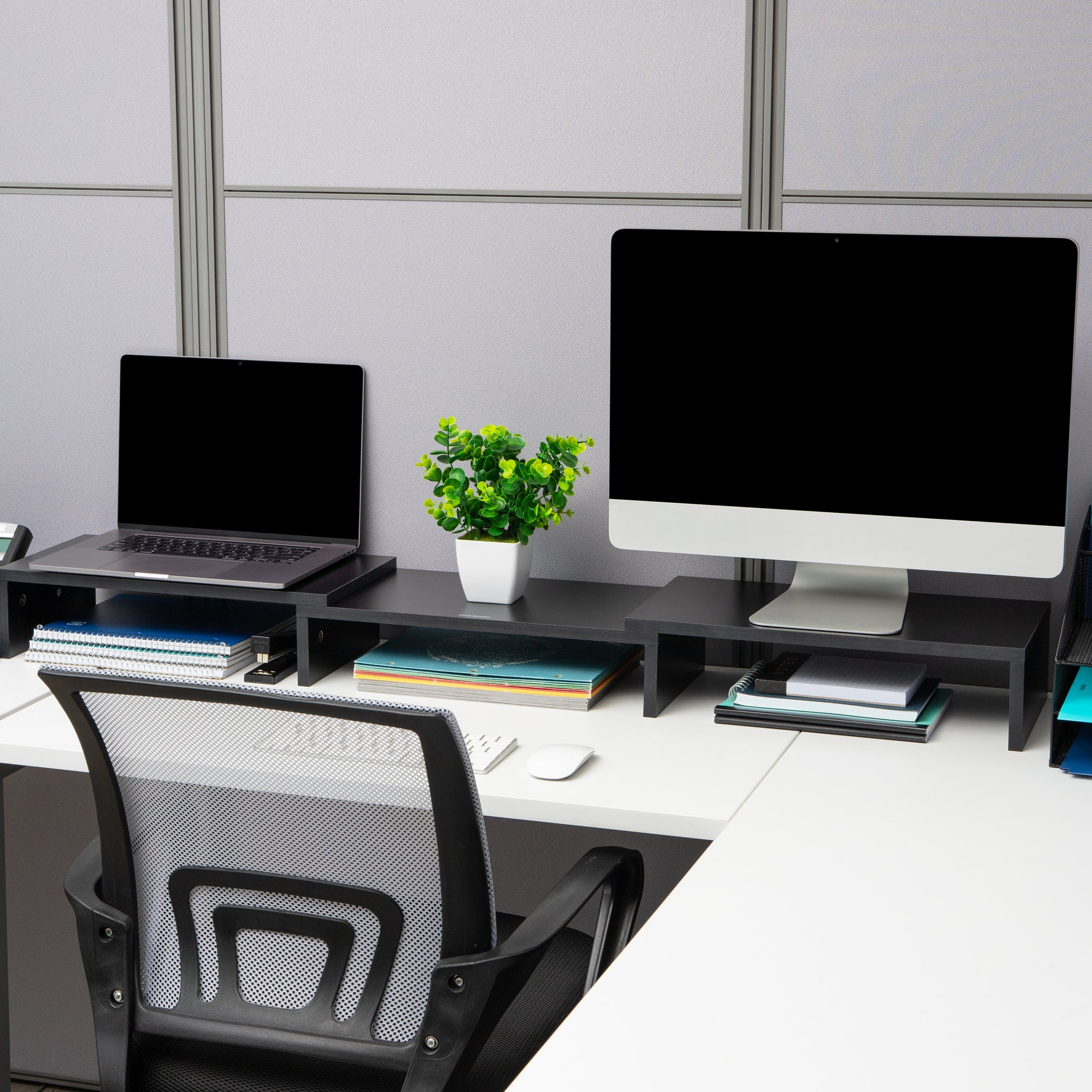 Mind Reader Dual Monitor Stand, Height Adjustable, Desktop Organizer ...
